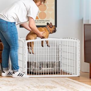 IRIS USA 24" Exercise 4-Panel Pet Playpen, Puppy Pet Small Medium Dog Pen Keep Pets Secure Easy Assemble Rust-Free Heavy-Duty Molded Plastic Customizable, White