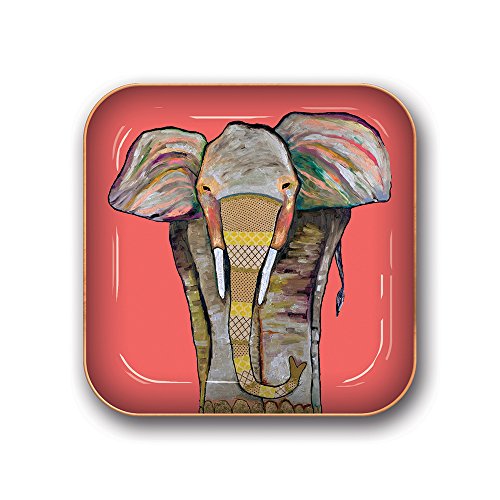 Small Metal Catchall Tray by Studio Oh! - Eli Halpin Elephant - 3.75" x 3.75" - Dish Tray with Unique Full-Color Artwork - Holds Jewelry, Change, Paperclips & Trinkets