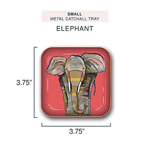 Small Metal Catchall Tray by Studio Oh! - Eli Halpin Elephant - 3.75" x 3.75" - Dish Tray with Unique Full-Color Artwork - Holds Jewelry, Change, Paperclips & Trinkets