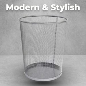 Greenco Small Trash Cans for Home or Office, 2-Pack, 6 Gallon Silver Mesh Round Trash Cans, Lightweight, Sturdy for Under Desk, Kitchen, Bedroom, Den, or Recycling Can