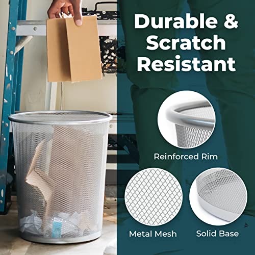 Greenco Small Trash Cans for Home or Office, 2-Pack, 6 Gallon Silver Mesh Round Trash Cans, Lightweight, Sturdy for Under Desk, Kitchen, Bedroom, Den, or Recycling Can