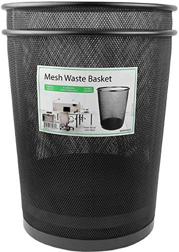 Greenco Small Trash Cans for Home or Office, 2-Pack, 6 Gallon Black Mesh Round Trash Cans, Lightweight, Sturdy for Under Desk, Kitchen, Bedroom, Den, or Recycling Can