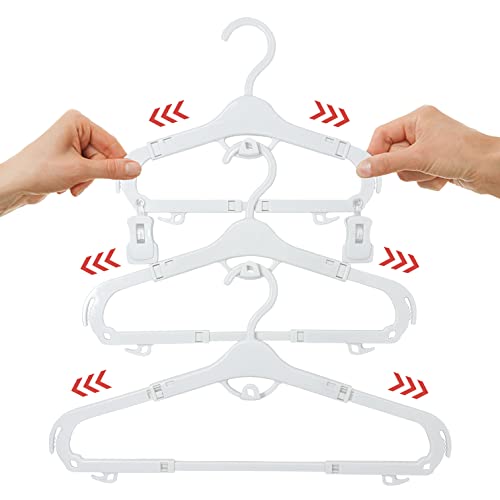 Grohanger Space Saving extendable Baby Hangers with Clips (10-16.4"). Only Expandable Kids Hangers with Full Adult Size Trouser bar and Clips. 18 Stylish Childrens Hangers. 6 Have Clips.