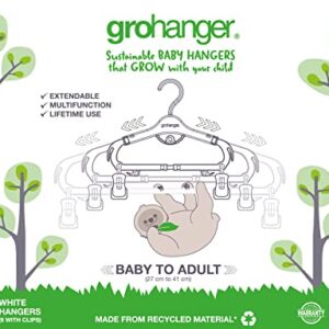 Grohanger Space Saving extendable Baby Hangers with Clips (10-16.4"). Only Expandable Kids Hangers with Full Adult Size Trouser bar and Clips. 18 Stylish Childrens Hangers. 6 Have Clips.