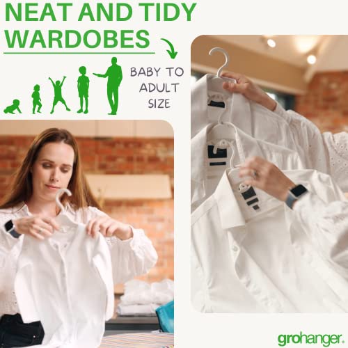 Grohanger Space Saving extendable Baby Hangers with Clips (10-16.4"). Only Expandable Kids Hangers with Full Adult Size Trouser bar and Clips. 18 Stylish Childrens Hangers. 6 Have Clips.