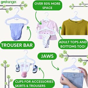 Grohanger Space Saving extendable Baby Hangers with Clips (10-16.4"). Only Expandable Kids Hangers with Full Adult Size Trouser bar and Clips. 18 Stylish Childrens Hangers. 6 Have Clips.