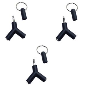 sndia 3.5mm y shape stereo jack audio headset connector adapter keyring splitter (black) (3 pack)