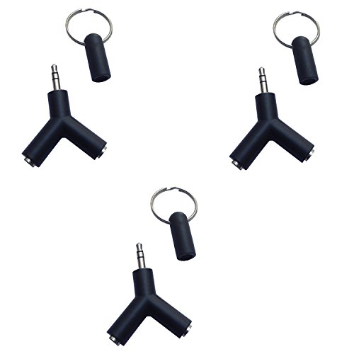 SNDIA 3.5mm Y Shape Stereo Jack Audio Headset Connector Adapter Keyring Splitter (Black) (3 Pack)