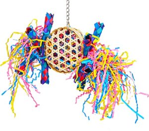 bonka bird toys 1721 round basket bamboo paper crinkle beak feet hanging forage stuffed shredding foraging pulling colorful parrot parrotlet finch