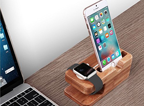 AICase Watch Stand, iWatch Bamboo Wood Charging Dock Charge Station Stock Cradle Holder for Apple Watch & iPhone X/ 8 Plus/ 8/7 Plus 6 6 Plus 5S 5 (Bamboo Wood II)