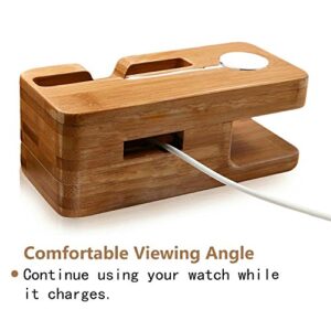 AICase Watch Stand, iWatch Bamboo Wood Charging Dock Charge Station Stock Cradle Holder for Apple Watch & iPhone X/ 8 Plus/ 8/7 Plus 6 6 Plus 5S 5 (Bamboo Wood II)