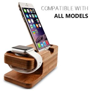 AICase Watch Stand, iWatch Bamboo Wood Charging Dock Charge Station Stock Cradle Holder for Apple Watch & iPhone X/ 8 Plus/ 8/7 Plus 6 6 Plus 5S 5 (Bamboo Wood II)