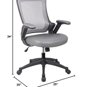 Techni Mobili Height Adjustable Arms Mid-Back Mesh Task Office Chair, 25" W x 25" D x 34" H, Gray