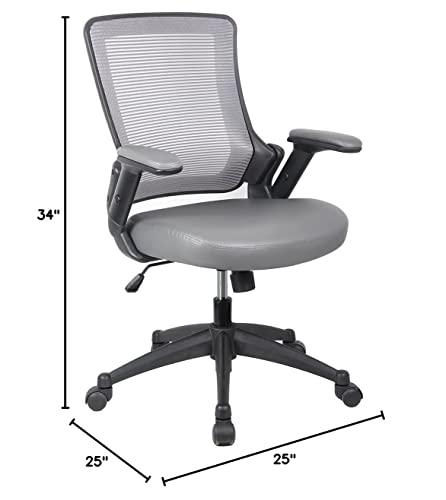 Techni Mobili Height Adjustable Arms Mid-Back Mesh Task Office Chair, 25" W x 25" D x 34" H, Gray