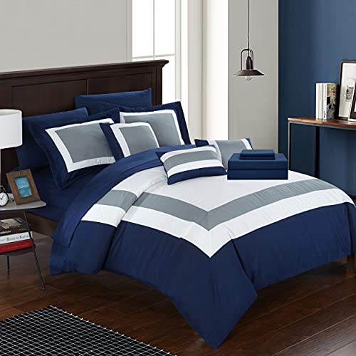 Chic Home 10-Piece Bed in a Bag Comforter Set, Brushed Microfiber,Shams, Decorative Pillows and Sheet Set Included, Queen, Navy