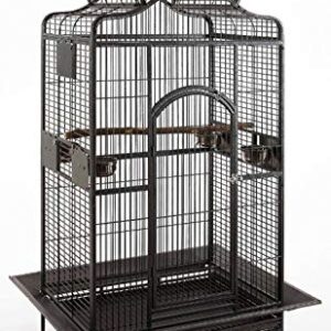 Extra Large Wrought Iron Open/Close Play Top Bird Parrot Cage, Include Metal Seed Guard Solid Metal Feeder Nest Doors Overall Dimensions: 35.25" Wx29.5 Lx62 H(with Seed Skirt)