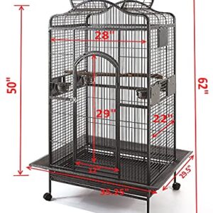 Extra Large Wrought Iron Open/Close Play Top Bird Parrot Cage, Include Metal Seed Guard Solid Metal Feeder Nest Doors Overall Dimensions: 35.25" Wx29.5 Lx62 H(with Seed Skirt)