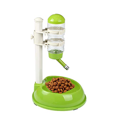 Pawow Pet Small Dog Cat Automatic Water Food Feeder Bowl Bottle Standing Dispenser with Hook Adjustable Height, Detachable, Food Water Bowl 18.6 oz,Water Bottle 16.9 oz