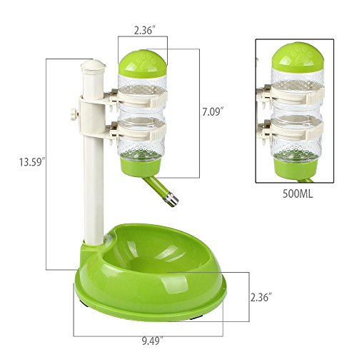 Pawow Pet Small Dog Cat Automatic Water Food Feeder Bowl Bottle Standing Dispenser with Hook Adjustable Height, Detachable, Food Water Bowl 18.6 oz,Water Bottle 16.9 oz