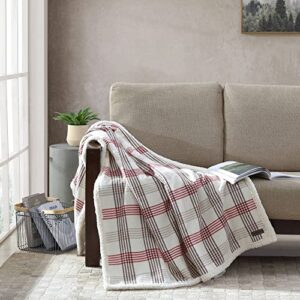 eddie bauer ultra-plush collection throw blanket-reversible sherpa fleece cover, soft & cozy, perfect for bed or couch, new castle red