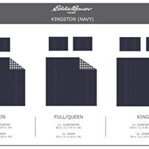 Eddie Bauer - Queen Comforter Set, Reversible Cotton Bedding with Matching Shams, Pre-Washed for Added Softness (Kingston Navy, Queen)