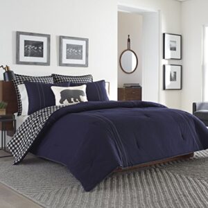 Eddie Bauer - Queen Comforter Set, Reversible Cotton Bedding with Matching Shams, Pre-Washed for Added Softness (Kingston Navy, Queen)