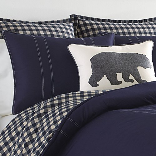 Eddie Bauer - Queen Comforter Set, Reversible Cotton Bedding with Matching Shams, Pre-Washed for Added Softness (Kingston Navy, Queen)