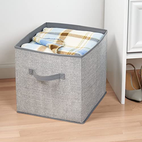 mDesign Soft Fabric Nursery/Playroom Closet Storage Organizer Bin Box with Front Handle for Cube Furniture Shelving Units - Holds Toys, Clothes, Diapers, Bibs - Lido Collection - 2 Pack - Gray