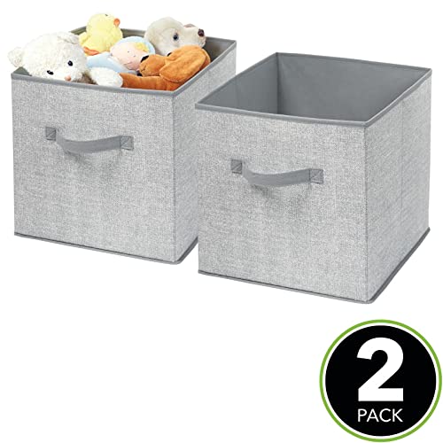 mDesign Soft Fabric Nursery/Playroom Closet Storage Organizer Bin Box with Front Handle for Cube Furniture Shelving Units - Holds Toys, Clothes, Diapers, Bibs - Lido Collection - 2 Pack - Gray