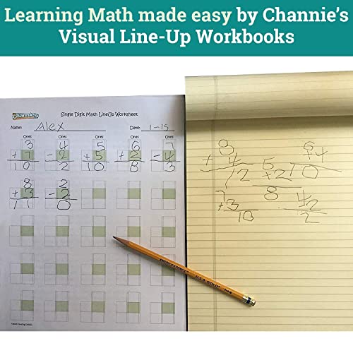 Channie's Math Prek-1ST Grades, 80 Pages Strong Paper, 8.5" x 11" with Hardboard Back Lineup Pad Workbook Math Line-Up