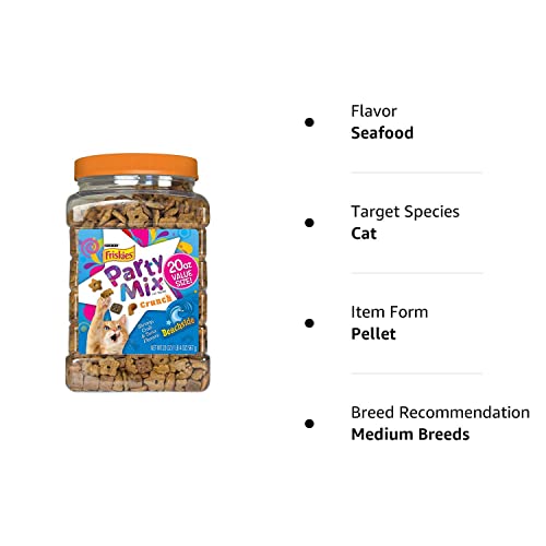 Party Mix Crunch Beachside Cat Treats 20 oz. Canister,Shrimp, Crab and Tuna Flavors,New