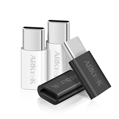 ARKTEK USB Type C Adapter, 4-Pack Micro USB Female to USB C Male Aluminum USB Type C Adapter Syncing Data Transfer and Charging Compatible with Samsung Galaxy S20 Note 10, and More (Black/White)