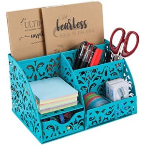 EasyPAG Desk Organizer Caddy with 6 Compartments and 1 Sliding Drawer Desktop Accessories Office Supplies Holder for Home School Classroom,Dark Teal