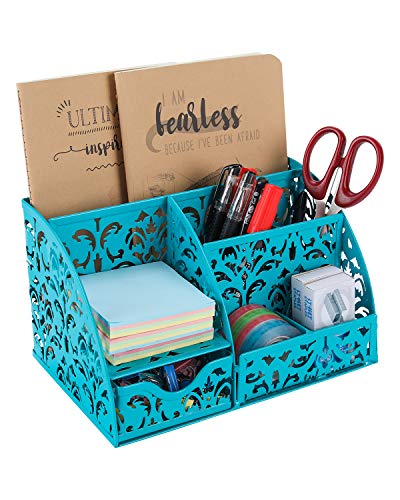 EasyPAG Desk Organizer Caddy with 6 Compartments and 1 Sliding Drawer Desktop Accessories Office Supplies Holder for Home School Classroom,Dark Teal