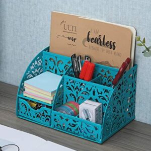 EasyPAG Desk Organizer Caddy with 6 Compartments and 1 Sliding Drawer Desktop Accessories Office Supplies Holder for Home School Classroom,Dark Teal