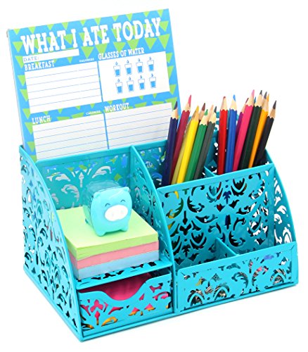 EasyPAG Desk Organizer Caddy with 6 Compartments and 1 Sliding Drawer Desktop Accessories Office Supplies Holder for Home School Classroom,Dark Teal