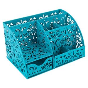 EasyPAG Desk Organizer Caddy with 6 Compartments and 1 Sliding Drawer Desktop Accessories Office Supplies Holder for Home School Classroom,Dark Teal