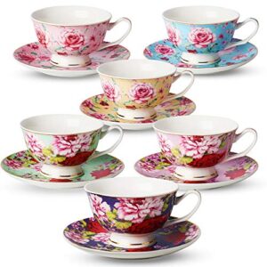 btat- tea cups, tea cups and saucers set of 6, tea set, floral tea cups (8oz), tea cups and saucers set, tea set, porcelain tea cups, tea cups for tea party, rose teacups, china tea cups (bone china)