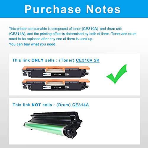 LCL Remanufactured Toner Cartridge Replacement for HP 126A CE310A CE310AD Laserjet Pro CP1020 CP1025 CP1025nw Laserjet 100 Color MFP M175 M175nw M175a M175n M175w (2-Pack Black)