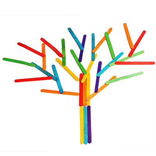 PAXCOO 100 Pcs 6” Colored Jumbo Wood Craft Sticks