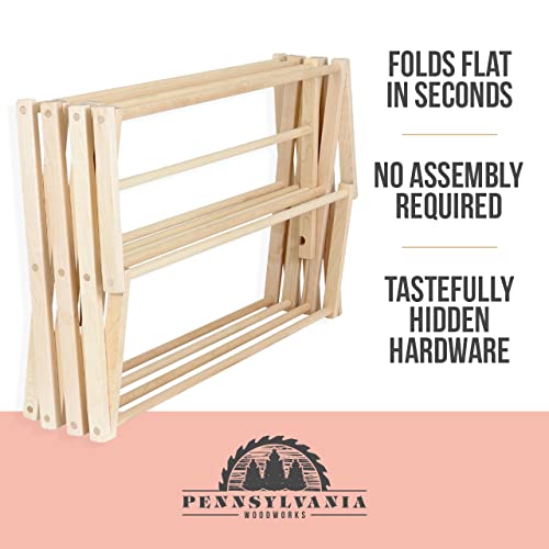 Pennsylvania Woodworks Clothes Drying Rack: Solid Maple Hard Wood Laundry Rack for Sweaters, Blouses, Lingerie & More, Durable Folding Drying Rack, Made in USA, No Assembly Needed, Large