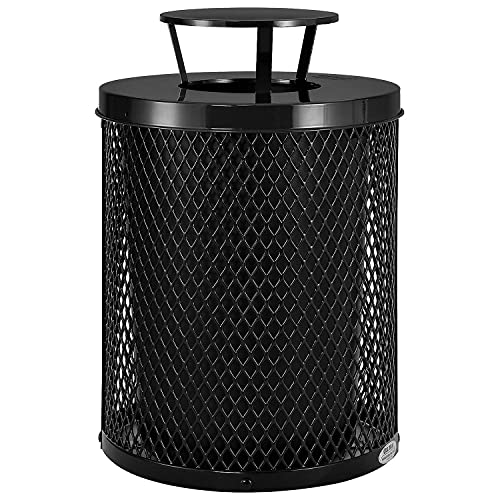 Global Industrial Thermoplastic Coated Mesh Receptacle w/Rain Bonnet Lid, 36 Gallon, Black