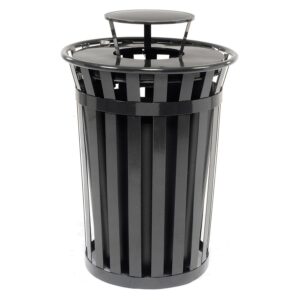 global industrial 36 gallon outdoor metal slatted trash receptacle with rain bonnet lid, black