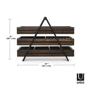 Umbra Terrace Tier Jewelry Three Sliding Linen Lined Wood Trays with Metal Frame and Handle, Easy Storage and Access, Walnut, 3 Each