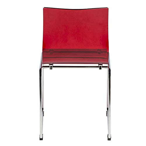 LeisureMod Lima Mid-Century Modern Acrylic Dining Chair with Chrome Finish Steel Frame, Stackable Accent Side Chair for Kitchen and Dining Room in Transparent Red