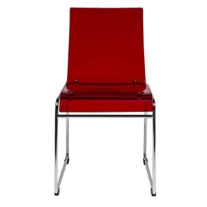 LeisureMod Lima Mid-Century Modern Acrylic Dining Chair with Chrome Finish Steel Frame, Stackable Accent Side Chair for Kitchen and Dining Room in Transparent Red