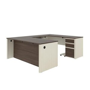 bestar prestige + u-shaped executive desk with pedestal, 72w, white chocolate & antigua