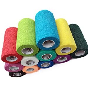 WildCow Vet Wrap Bulk Bandage Tape (4 Inch 12 Color Pack), Water Resistant Self Adherent Cohesive Rolls