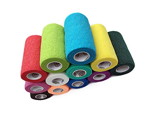 WildCow Vet Wrap Bulk Bandage Tape (4 Inch 12 Color Pack), Water Resistant Self Adherent Cohesive Rolls