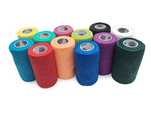 WildCow Vet Wrap Bulk Bandage Tape (4 Inch 12 Color Pack), Water Resistant Self Adherent Cohesive Rolls